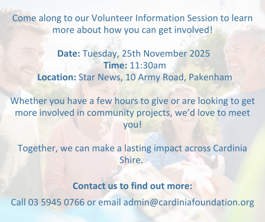 Volunteer with us | Cardinia Community Foundation